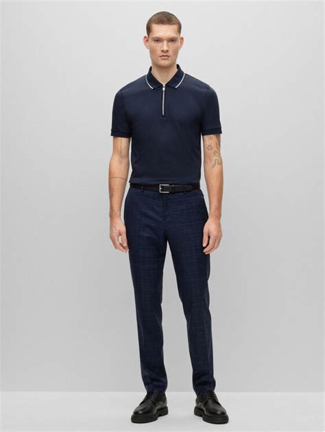Boss Тениска с яка и копчета 50486191 Тъмносин Slim Fit Modivo Bg