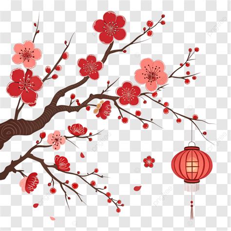중국 설날 꽃 꽃과 랜턴 일러스트레이션 중국의 설날 매화 중국 등불 Png 일러스트 및 이미지 에 대한 무료 다운로드 Pngtree