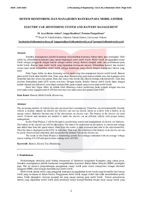 Pdf Sistem Monitoring Dan Manajemen Baterai Pada Mobil Listrik Electric Car Monitoring System