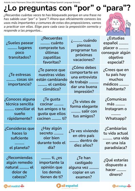 Ejercicio Sobre Los Usos De Las Preposiciones Por Y Para Artofit