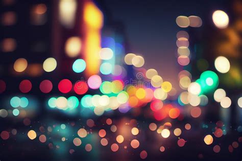 Blurred Buildings With Bright Bokeh Lights At Night Stock Illustration