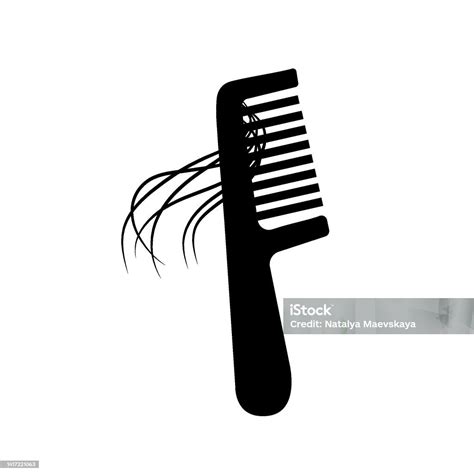 탈모 여성 문제 심플한 스타일의 헤어 브러시 실루엣 빗에 여성 또는 남성 머리카락 벡터 일러스트레이션 흰색 배경에 격리된