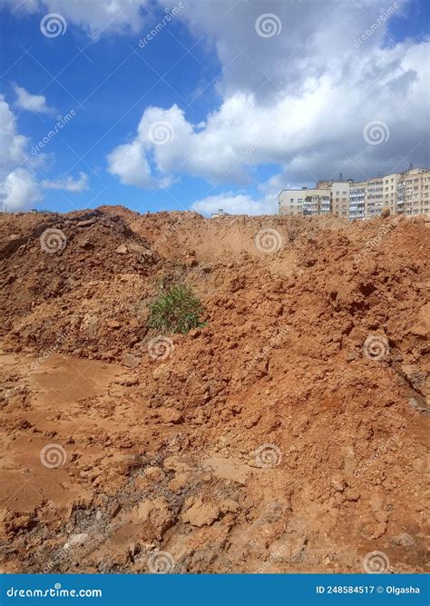 Construction Of A Multi Storey Building Large Pile Of Sand And Clay