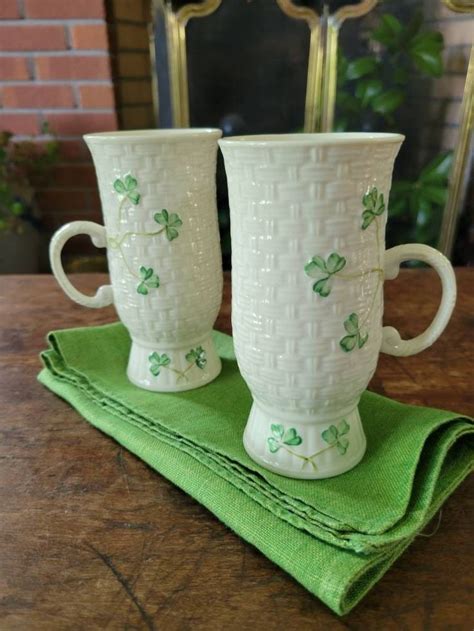 Belleek Irish Coffee Mugs Irish Fine China Mugs Saint Patricks Day Mugs
