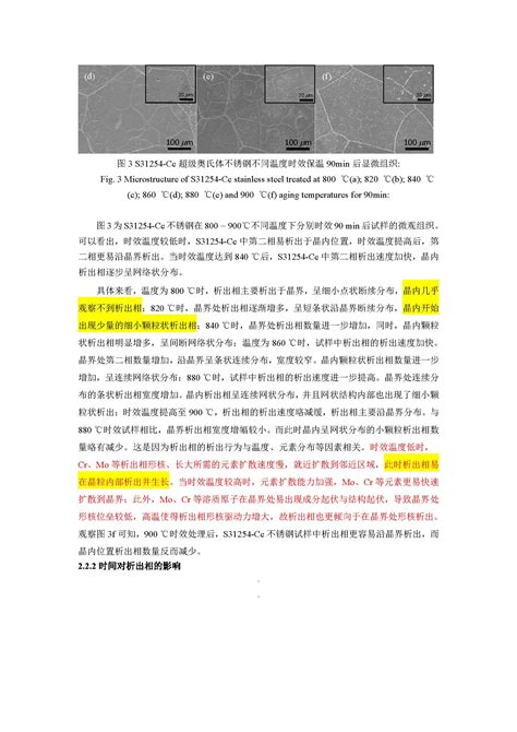 含ces31254超级奥氏体不锈钢析出相析出行为及耐蚀性