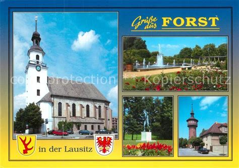 Ak Ansichtskarte Forstlausitz Kirche Park Denkmal Wasserspiele Wasserturm Forstlausitz Nr