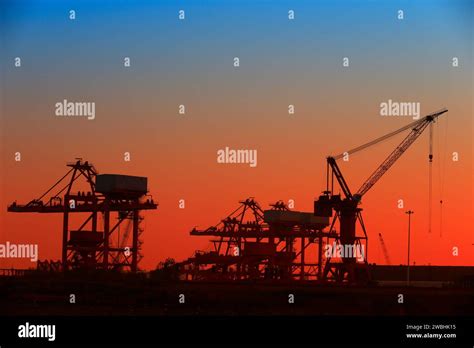 Port Crane Unloading Container Ships Stock Photo Alamy