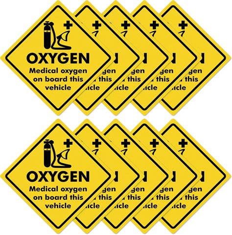 Yikiada 10 Pack Medical Oxygen On Board Sticker 150×150mm Vinyl