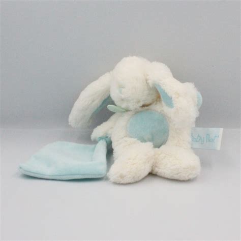Doudou Lapin Blanc Bleu Avec Mouchoir BABY NAT