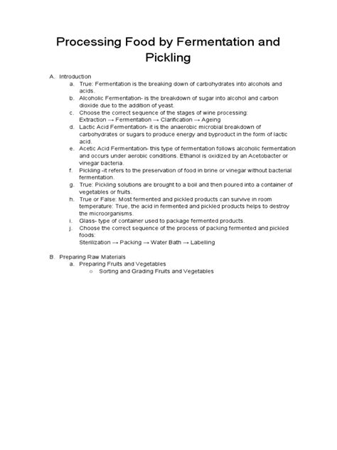 Processing Food By Fermentation And Pickling Pdf Pickling