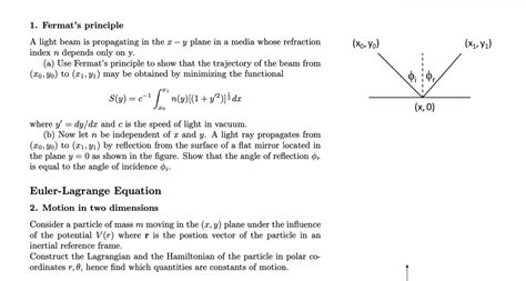 solved fermat s principle a light beam is propagating in the € y plane in media whose