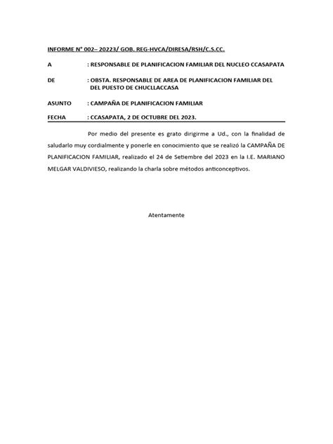 Informe Del Planificacion Familiar Pdf