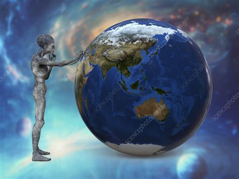Alien with stethoscope listening to the Earth, illustration - Stock Image - F037/6229 - Science ...