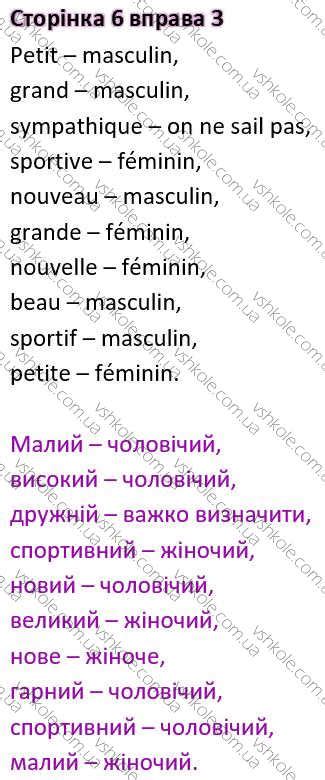 Сторінка 6 вправа 3 гдз 6 клас французька мова Н П Чумак Т В
