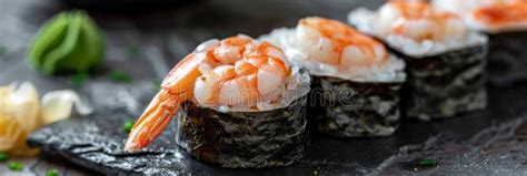 Shrimp Hosomaki Sushi Small Maki Sushi Rolls With Rice King Prawn And