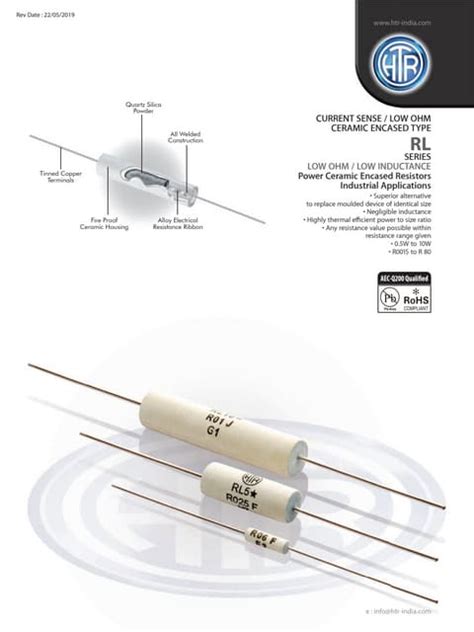Htr India Products Current Sense Resistors Ceramic Encased Resistor Rl English Pdf