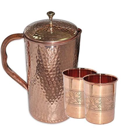 Buy AsiaCraft Pure Copper Hammered Jug 2 Pure Copper Embossed Glass