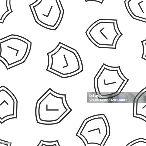 평면 스타일의 체크 마크 아이콘이있는 쉴드 흰색 격리 된 배경에서 벡터 그림을 보호합니다 체크마크 가드 원활한 패턴 비즈니스