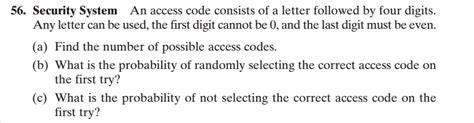 Solved 56. Security System An access code consists of a | Chegg.com