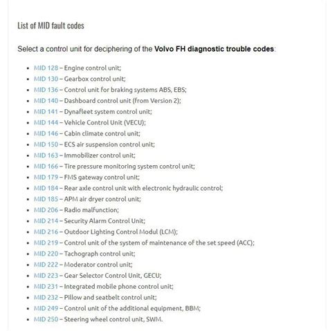 Decipher Volvo Fh Diagnostic Trouble Codes Mid 128 Mid 130 Mid 136