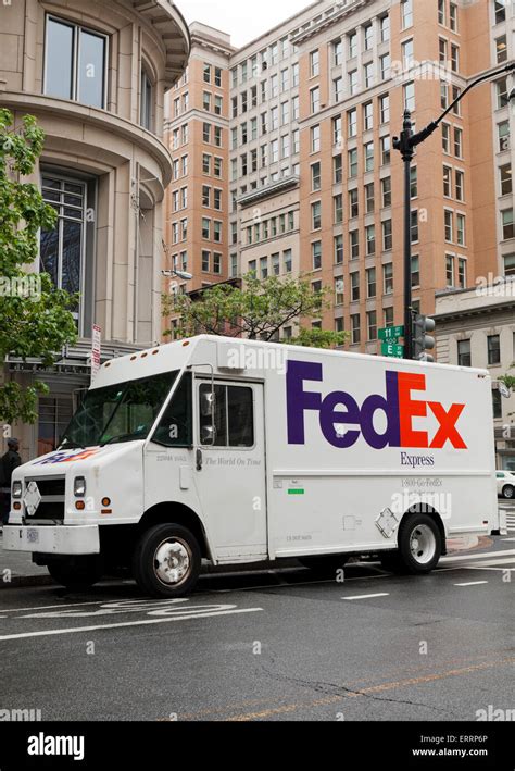 Fedex Truck Parked In Front Of Office Buildings Washington Dc Usa