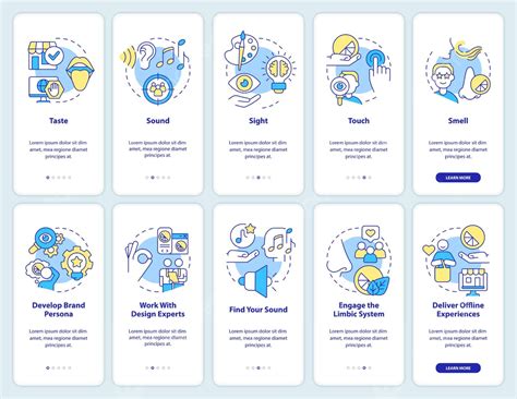 Sensory Marketing Onboarding Mobile App Screen Set Interface Layout