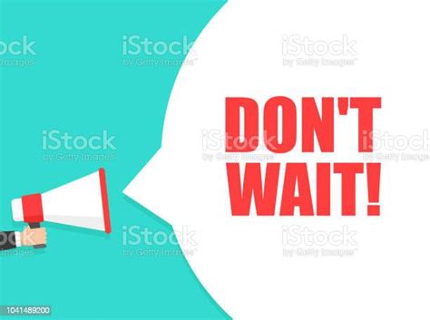 남성 손 들고 확성기로 연설 거품을 기다리지 마십시오 스피커입니다 비즈니스 마케팅 및 광고 배너입니다 벡터 일러스트입니다 대기에 대한 스톡 벡터 아트 및 기타 이미지