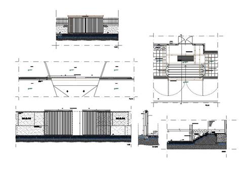 Fence With Gate Elevation Section And Auto Cad Details Dwg File