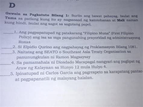 Gawain Sa Pagkatuto Bilang 1 Suriin Ang Bawat Pahayag Isulat Ang Tama