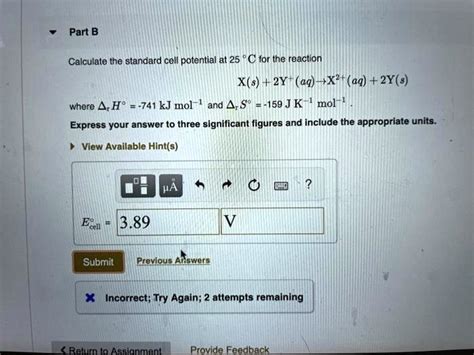 Solved Part B Calculate The Standard Cell Potential At 25 C For The