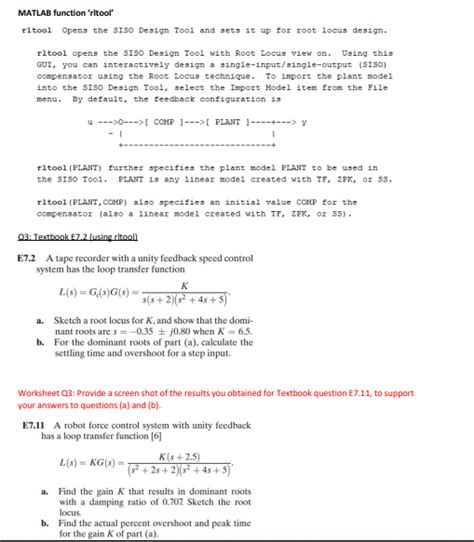 Solved Matlab Function Ritool Rltool Opens The Siso Design Chegg