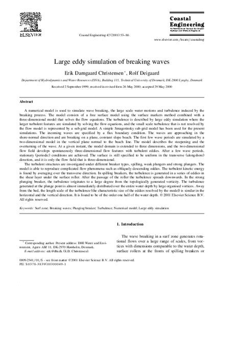 Pdf Large Eddy Simulation Of Breaking Waves