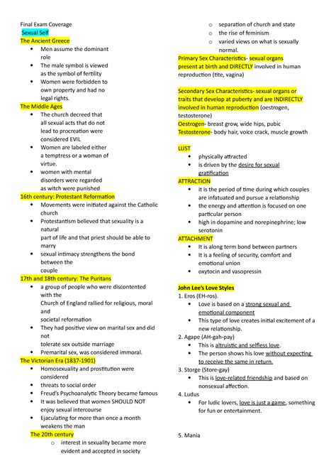 FIN REV UTS Final Exam Coverage Sexual Self The Ancient Greece Men Assume The