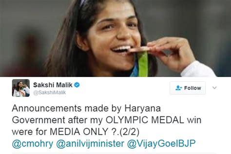 Rio Olympic Medalist Sakshi Malik Lashes At Haryana Government Asks
