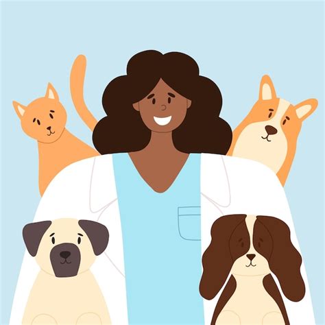 Premium Vector Happy Veterinarian With Happy Cat And Dogs Animal Care