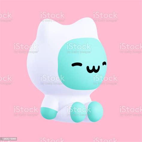 재미있는 작은 가와이 캐릭터 분홍색 배경에 만화 키티 3d 렌더링 그림 고양이 새끼에 대한 스톡 사진 및 기타 이미지 고양이