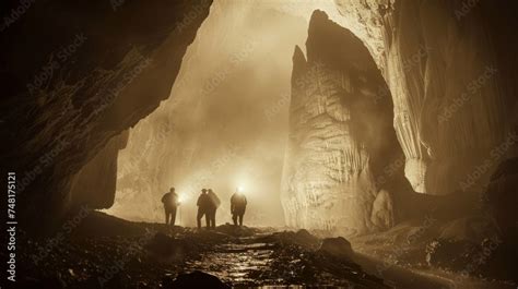 A Sepiatoned Photograph Captured In The Dim Light Of A Dank Cave Shows