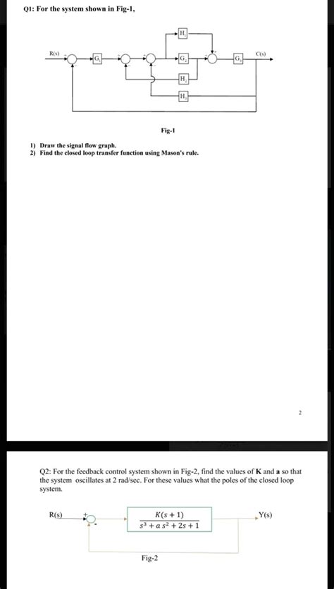 SOLVED Q1 For The System Shown In Fig 1 Fig 1 Signal Flow Graph