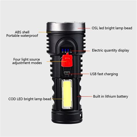 Built In Battery Flashlight Strong Light Rechargea Grandado