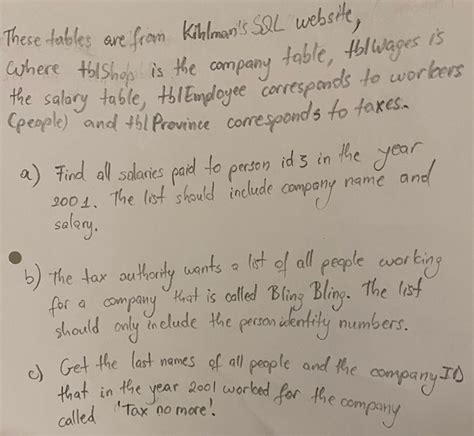 Solved Write Sql Code To Find The Following Information For