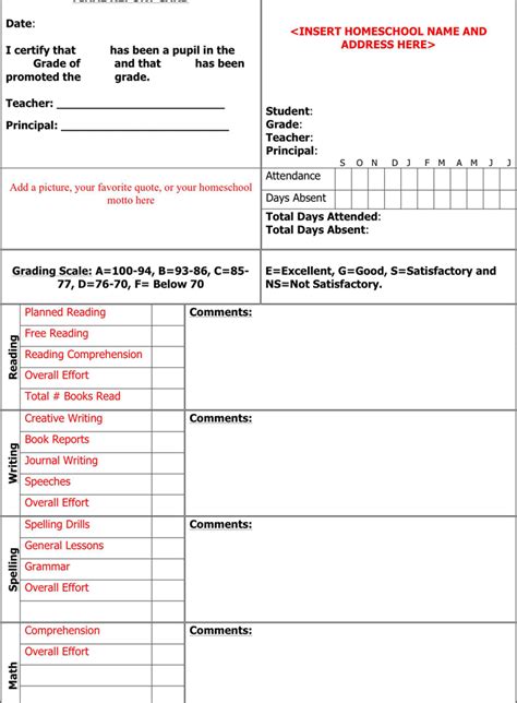 Report Card Template Excel