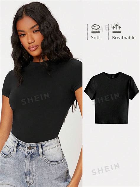 Shein Basics 1pc Solid Form Fitted Tee Shein Uk