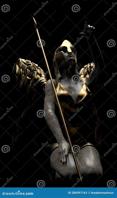 3d Render Illustration Of Stone Angel Statue With Spear And Armor On