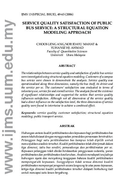 Pdf Service Quality Satisfaction Of Public Bus Service A Structural Equation Modeling Approach