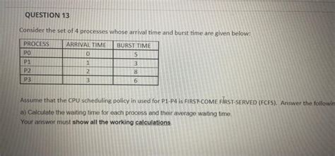 Solved Question 13 Consider The Set Of 4 Processes Whose