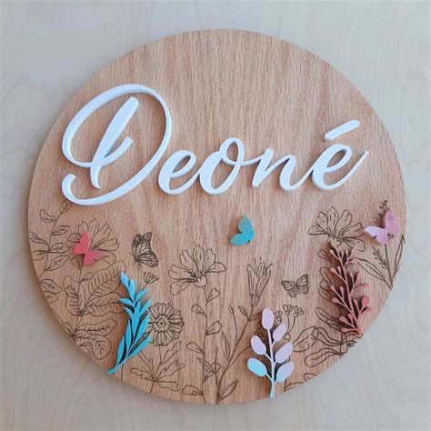 Engraved Flowers Name Board Woodtechie