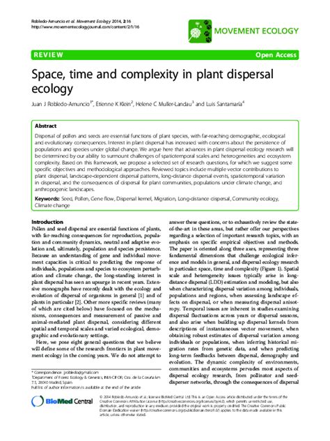 Pdf Space Time And Complexity In Plant Dispersal Ecology