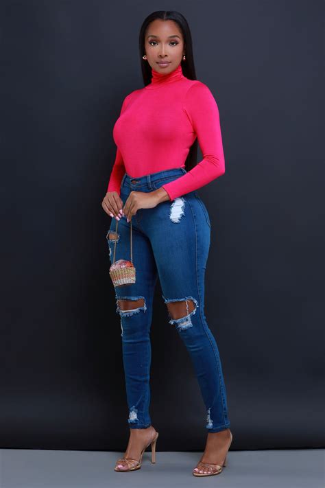 Maneater Turtleneck Bodysuit Fuchsia Swank A Posh