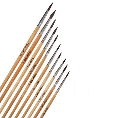 Набор кистей пони 10 штук круглые №1 2 3 4 5 6 7 8 9 10 с деревянными ручками на