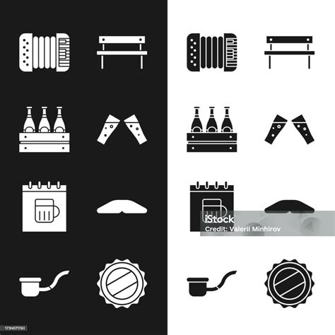 맥주 한 잔 팩 병 아코디언 벤치 성 패트릭 데이 달력 수제 파이 병 뚜껑 및 흡연 파이프 아이콘을 설정합니다 벡터 0명에 대한 스톡 벡터 아트 및 기타 이미지 Istock